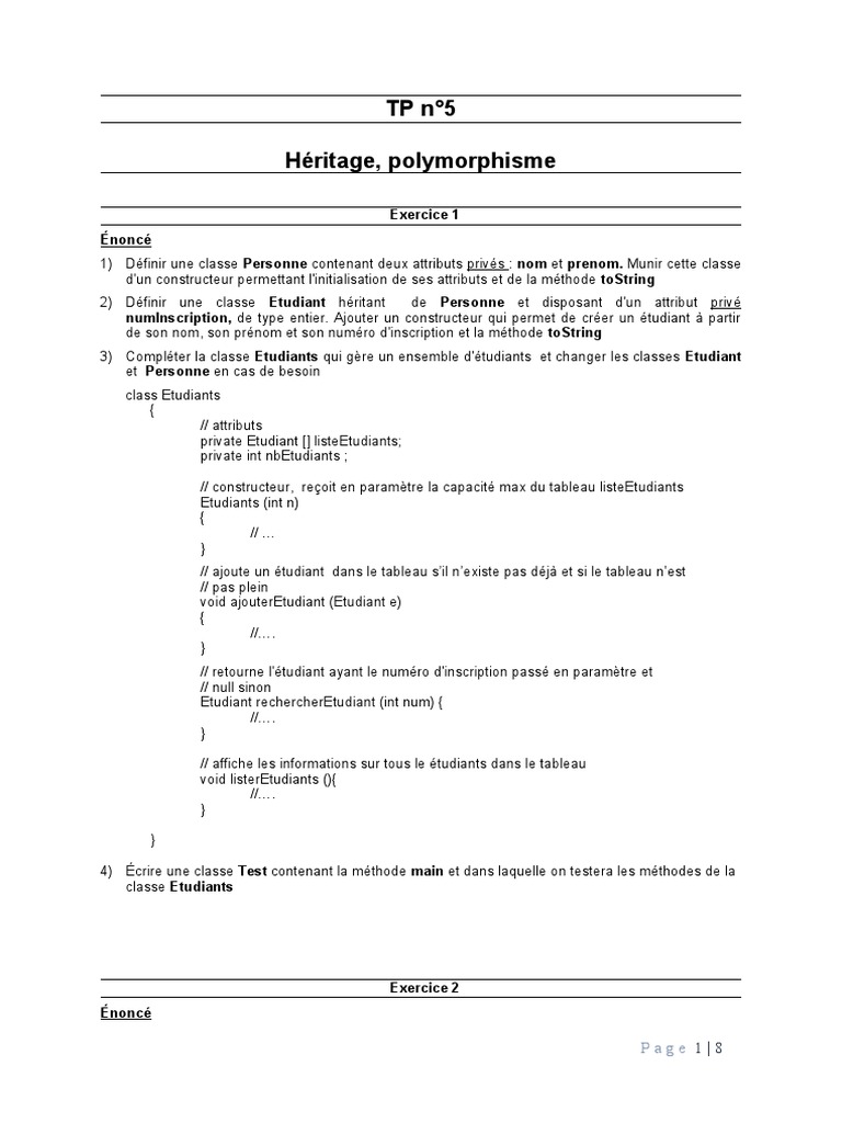 Classes Java : Héritage et Polymorphisme | PDF | Constructeur (programmation) | Programmation