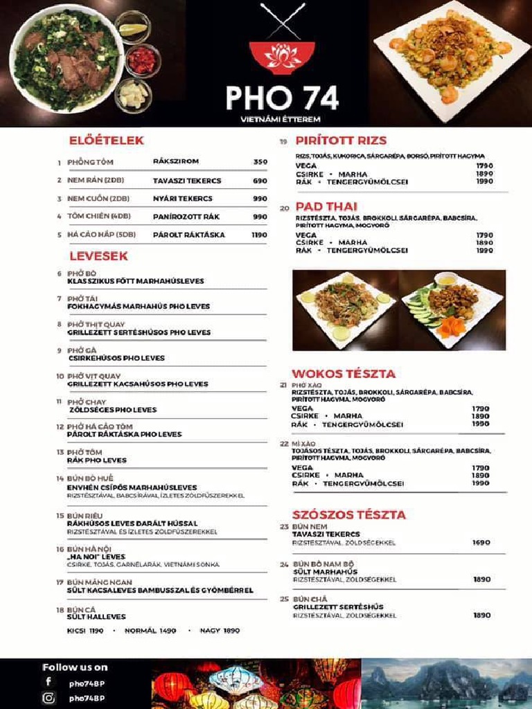 PHO74 Vietnami Etterem Etlap | PDF