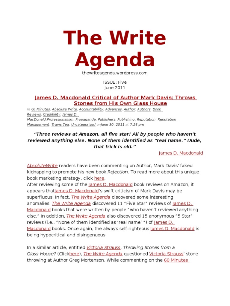 The Write Agenda: James D. Macdonald Critical of Author Mark Davis ...
