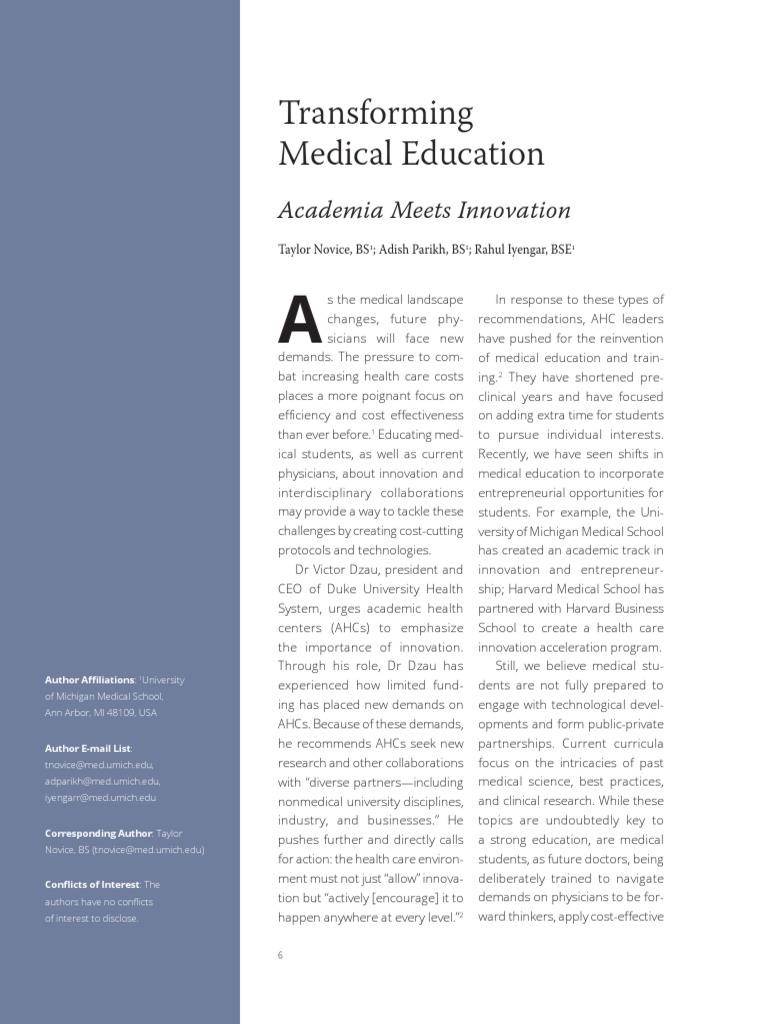 Transforming Medical Education | PDF | Medical School | Medical Education