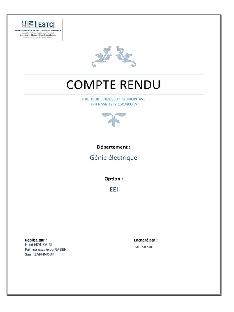 Hacheur Onduleur Monophase Triphase Tbts 150/300 W: Mr. Sabri | PDF ...