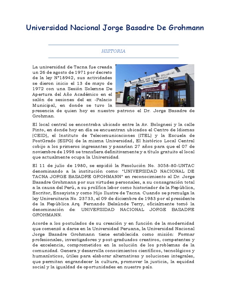 Universidad Nacional Jorge Basadre de Grohmann | PDF