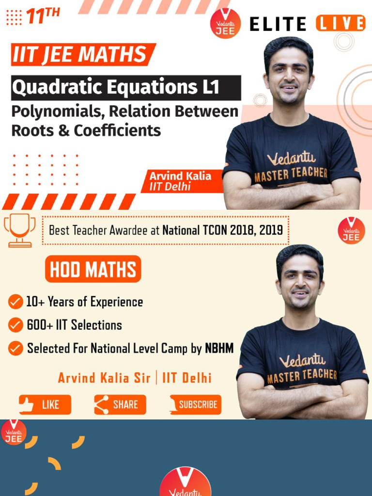 YT +Quadratic+equations+L1 +11th+elite | PDF | Polynomial | Quadratic ...