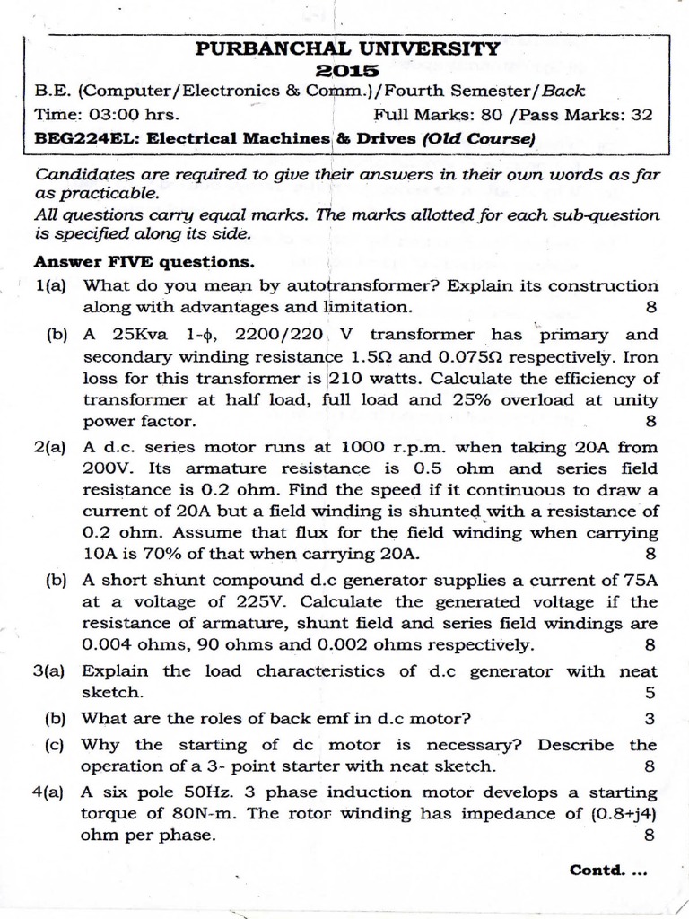 Electrical - IV Sem - Electrical Machines - 2015-Old | PDF