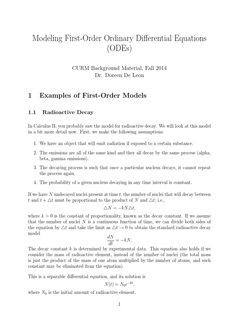 First-Order ODE Models Explained | PDF | Radioactive Decay | Equations