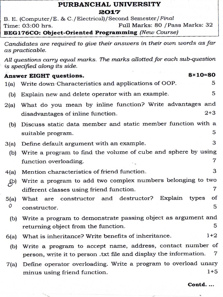 Electrical - II Sem - Object Oriented Programming - 2017 | PDF