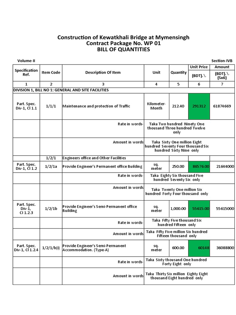 BILL OF QUANTITIES for Bypass & Ramp Bridges Revised (Recovered) 2 ...