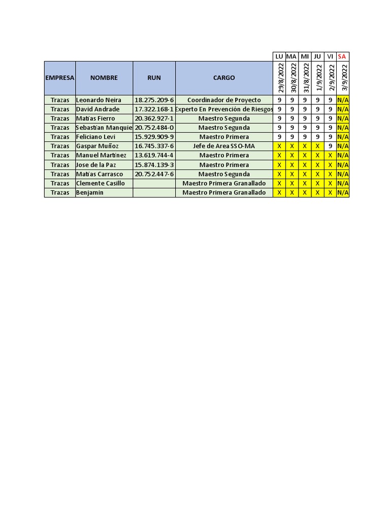 Registro de HH Diario Trazas Puente Orafti | PDF