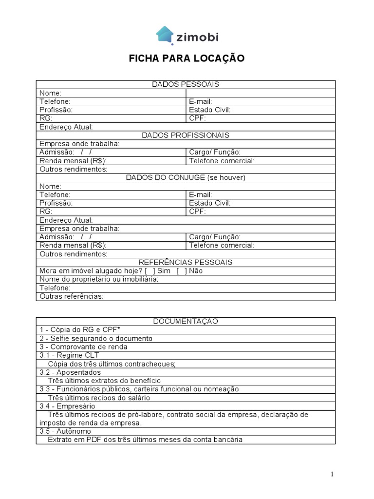 Modelo de Ficha Cadastral | PDF