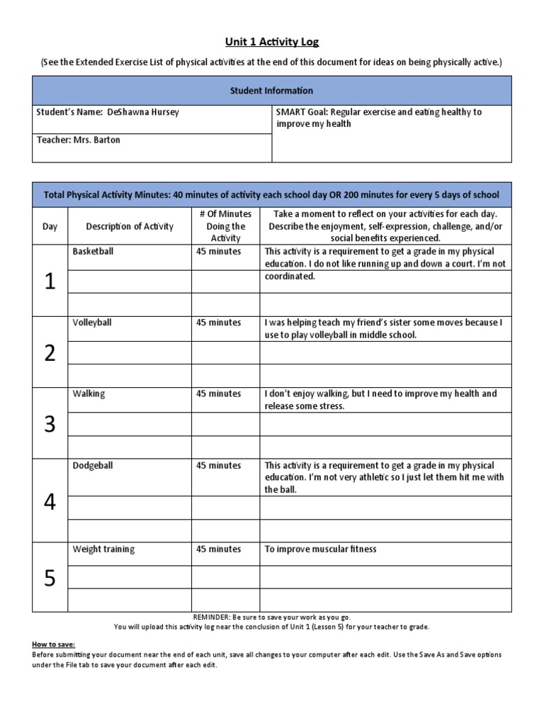 Unit 6 Activity Log | Download Free PDF | Physical Fitness | Teachers