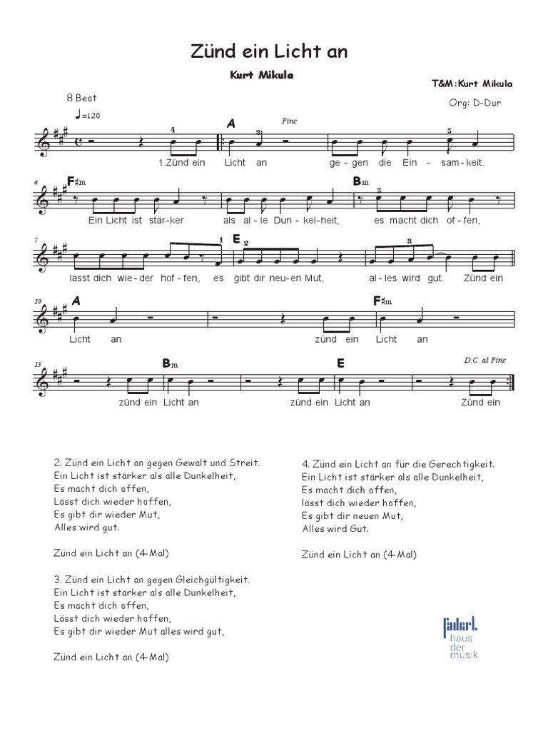 Zünd Ein Licht An LS A-Dur | PDF