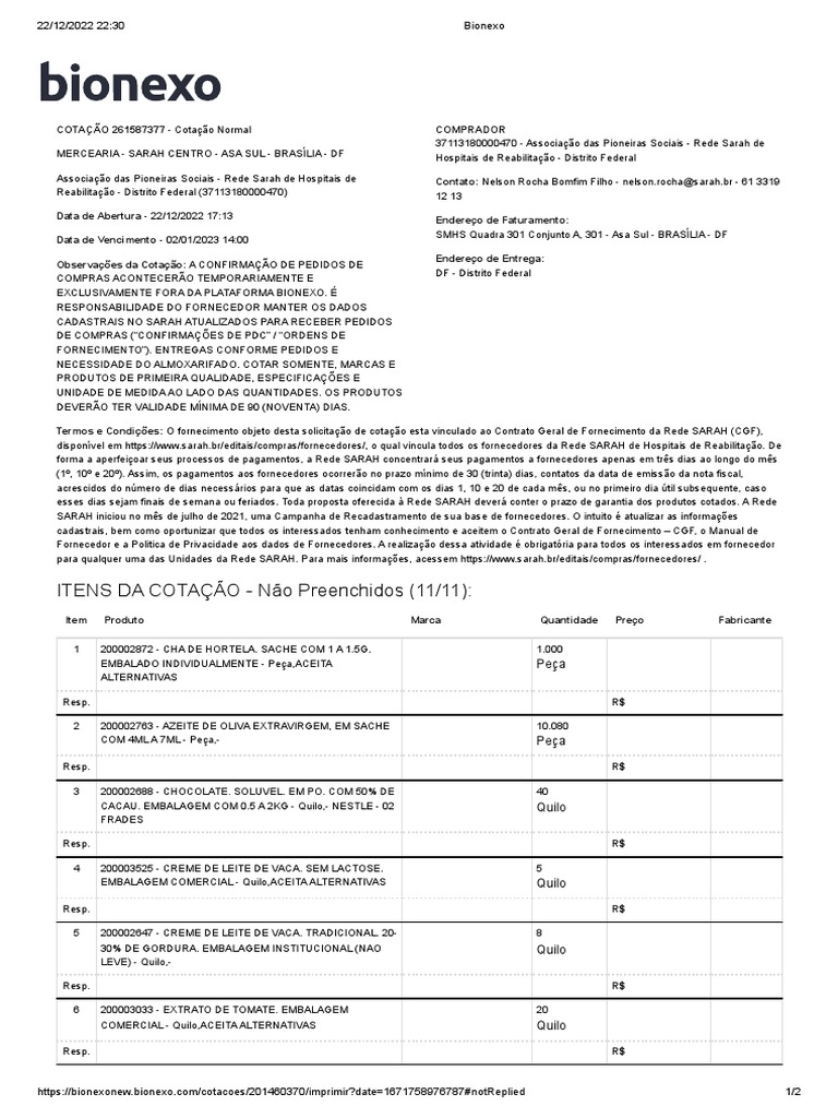 Bionexo 261587377 02 - 01 - 2023 | PDF Bionexo 261587377 02 - 01 - 2023 | PDF