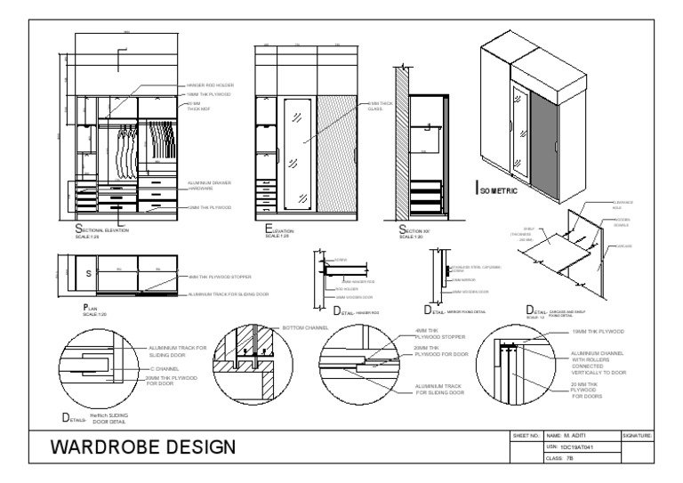 Design and construction details for a wooden storage cabinet with ...