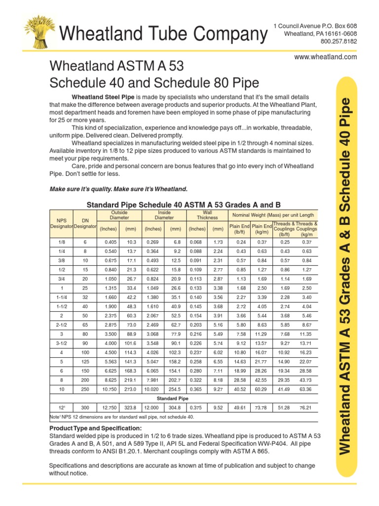 Wheatland ASTM A53 Pipe Specifications | PDF | Pipe (Fluid Conveyance ...