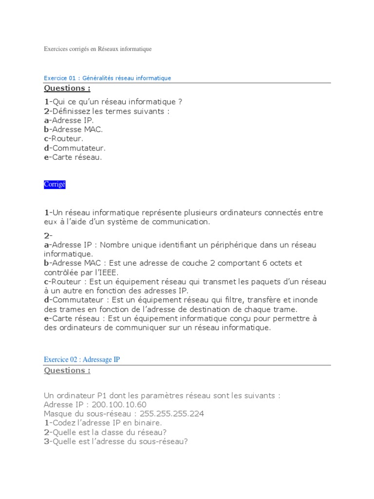 TD1 Corr | PDF | Adresse IP | Ethernet