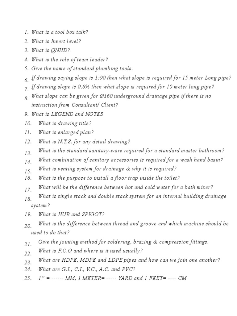 Plumbing Exam Questions and Answers Guide | PDF | Plumbing | Pipe ...