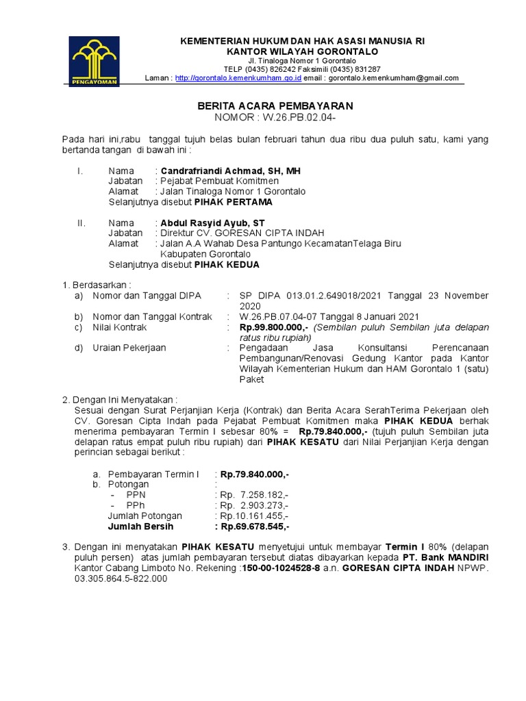 BAP, BAST, BAPP Termin I | PDF | Pengelolaan Keuangan & Uang