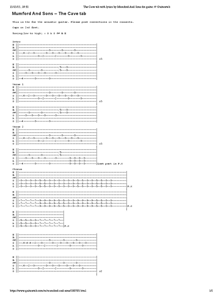 The Cave Tab With Lyrics by Mumford and Sons Guitar Tab | PDF | Guitars ...