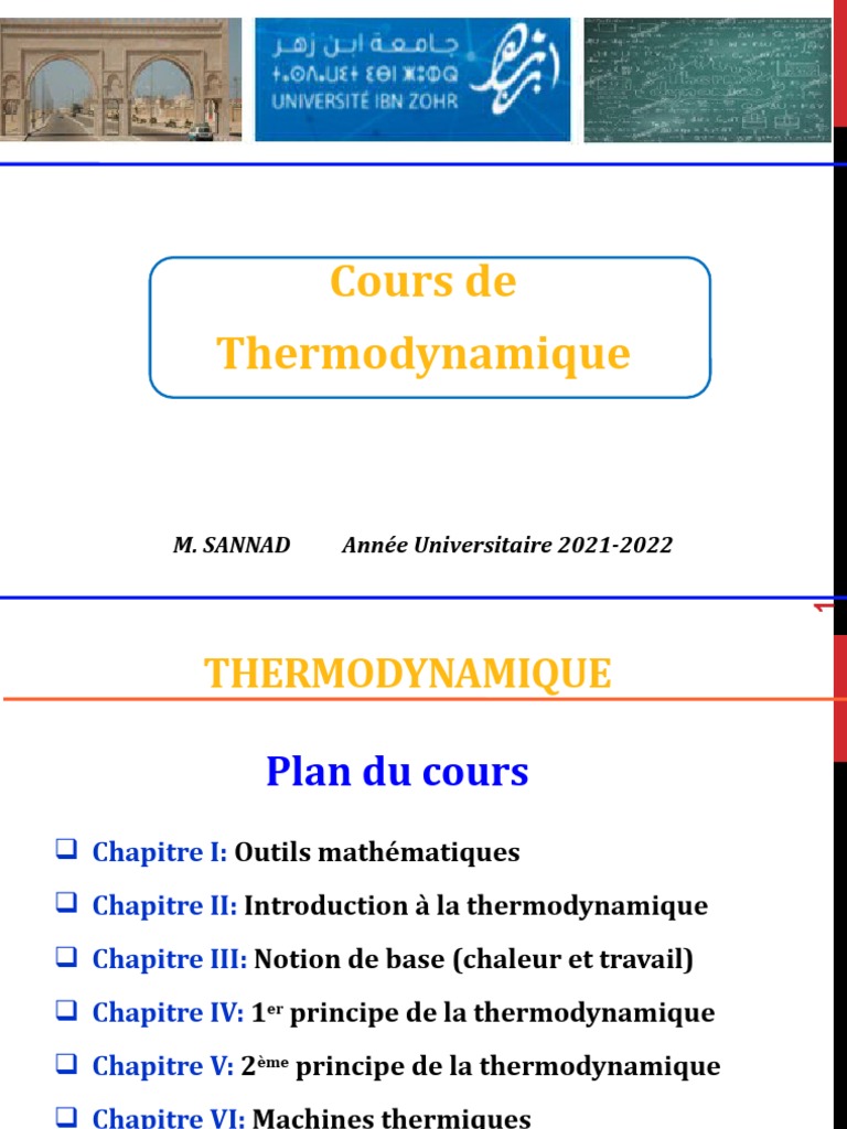 Mon Cours EST DAKHLA | PDF | Thermodynamique | Enthalpie de changement ...