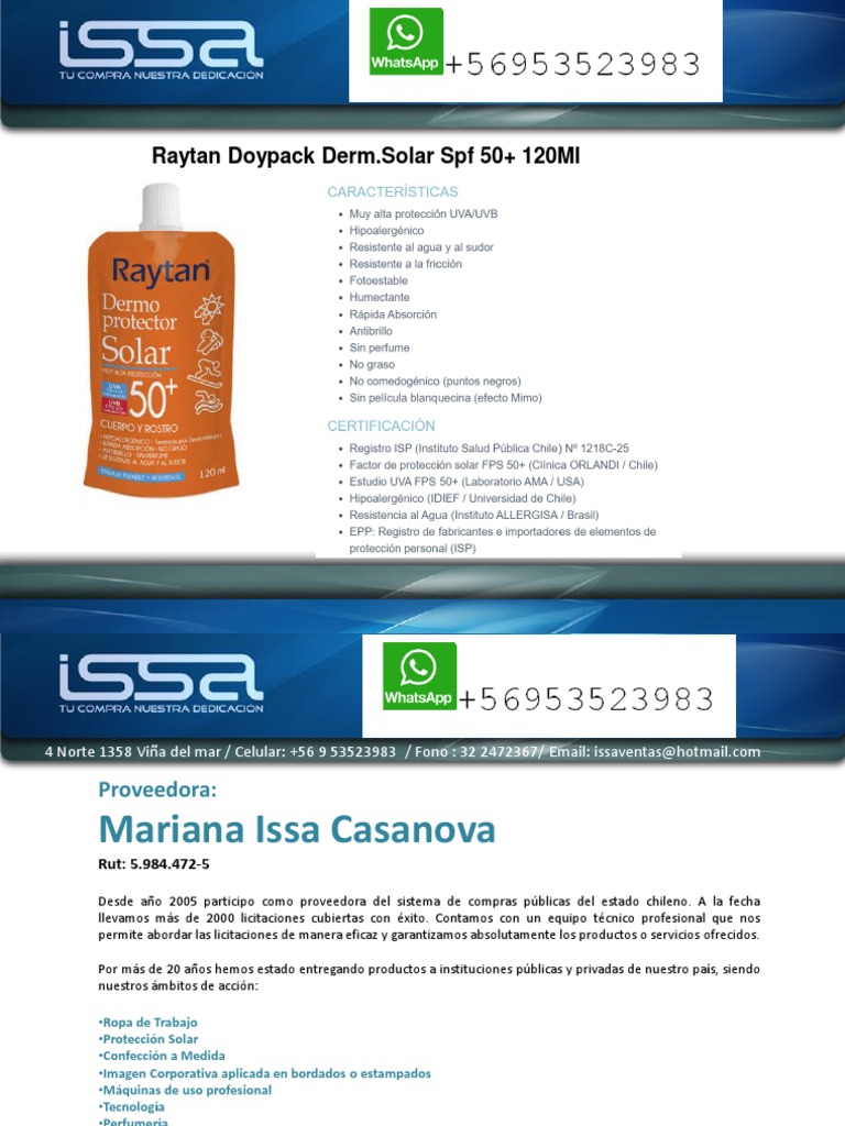 FICHA TECNICA Raytan Doypack Derm - Solar SPF 50+ 120Ml | PDF