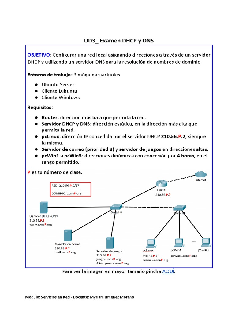 UD3 - Examen DHCP y DNS | Descargar gratis PDF | Dirección IP | sistema de nombres de dominio