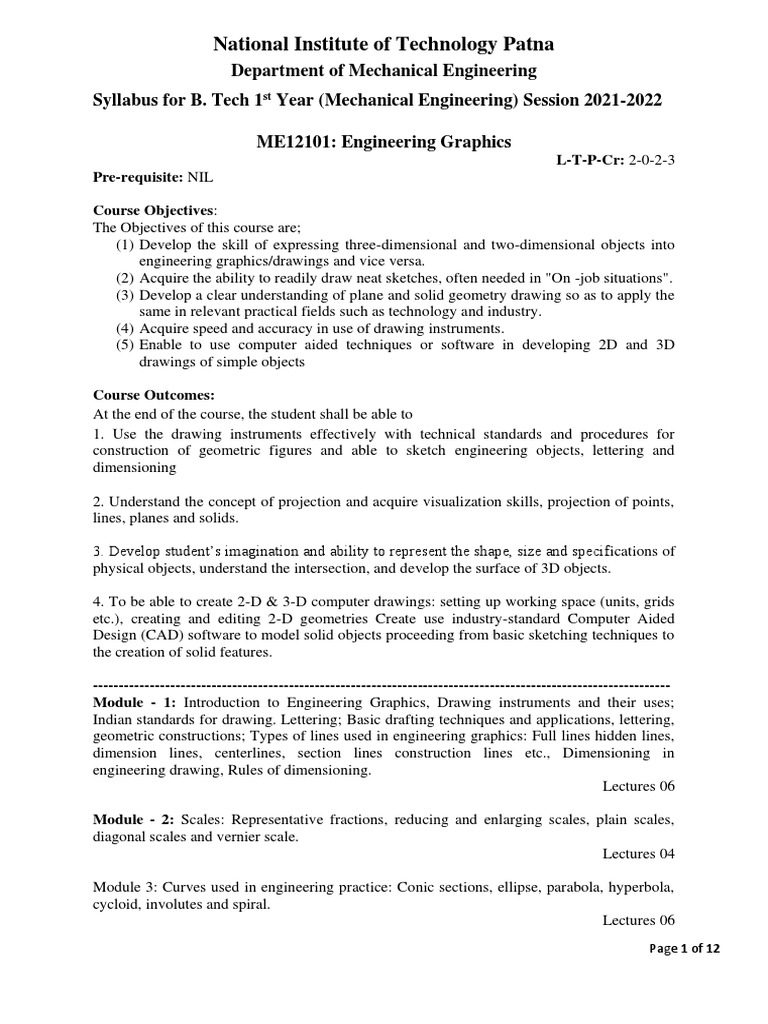 UG Syllabus B.tech 1st | PDF | Technical Drawing | Machining