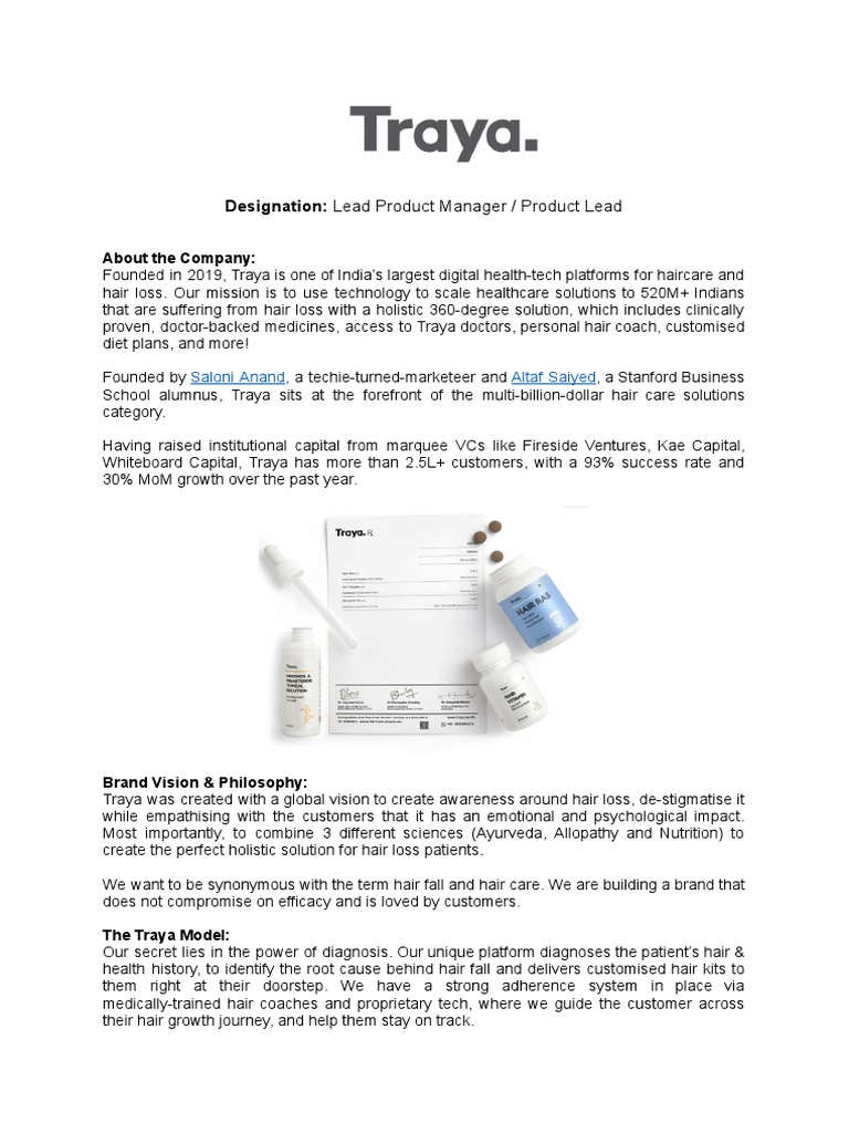 JD - Product Lead - Traya Health | PDF | Mobile App | Computing