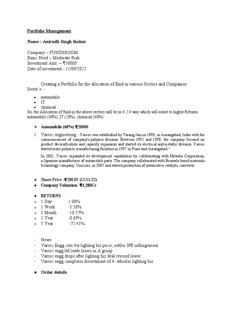 Portfolio Management Report | Download Free PDF | Business | Economies