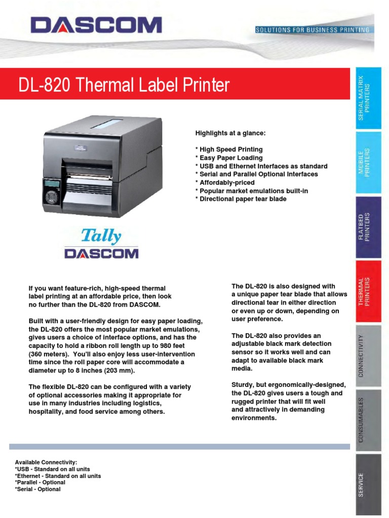 Catálogo Dascom DL-820 | PDF | Printer (Computing) | Usb