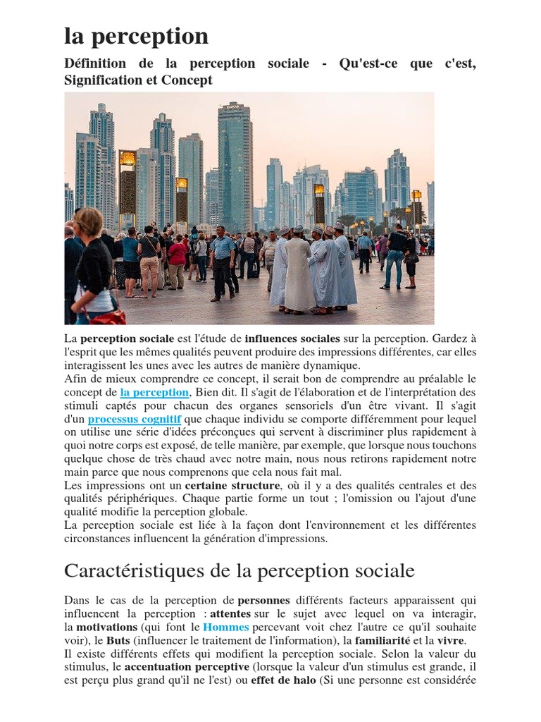 Définition de la perception sociale | PDF | la perception | Syndrome d ...