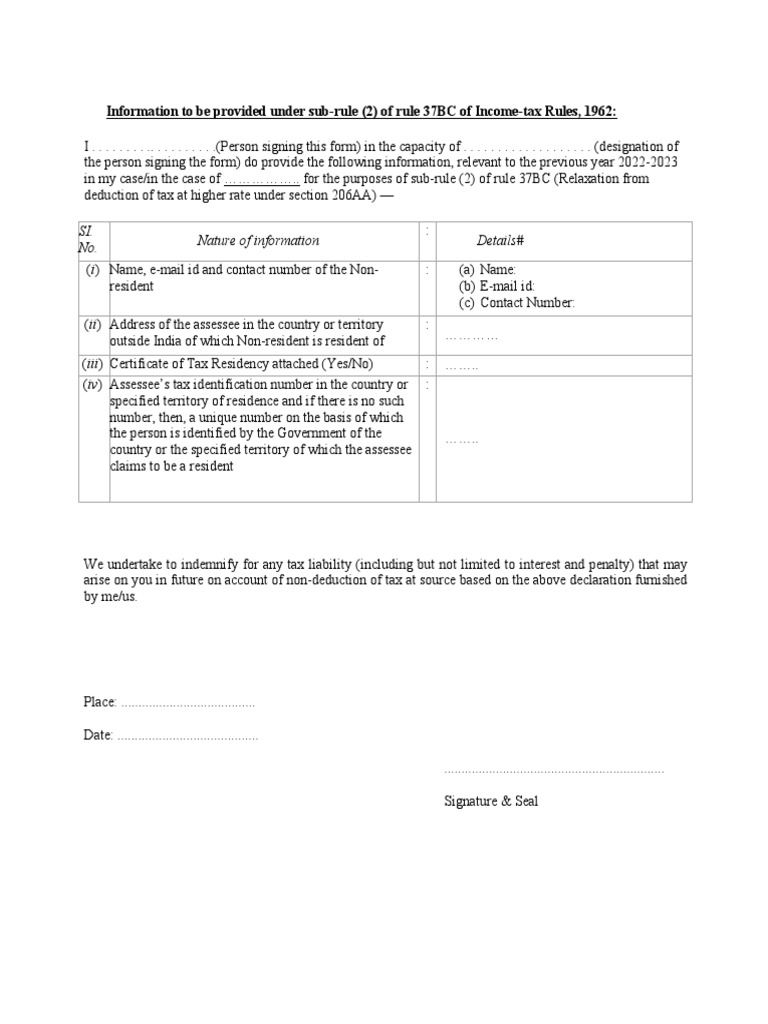 Rule 37BC Declaration Form Details | PDF