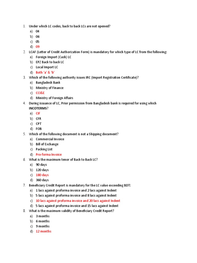 Trade Finance Exam Questions & Answers | PDF | Economies | Trade
