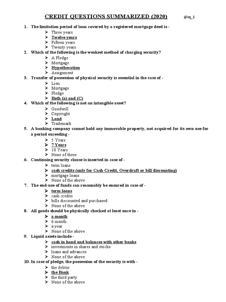Credit Questions Summarized (Final Dose) | PDF | Finance & Money ...
