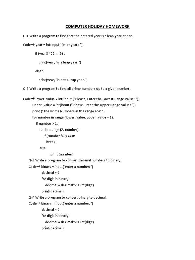 Computer Holiday Homework I | PDF | Filename | Computing
