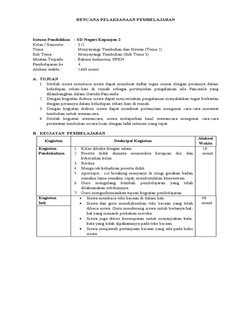 RPP Kelas 3 Tema 2 Subtema 3 - Arif | PDF