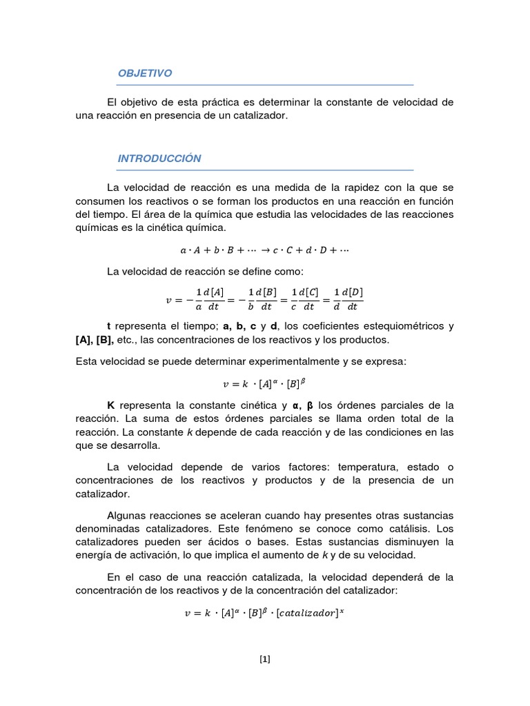 Practica 9 | PDF | Cinética química | Reacciones químicas