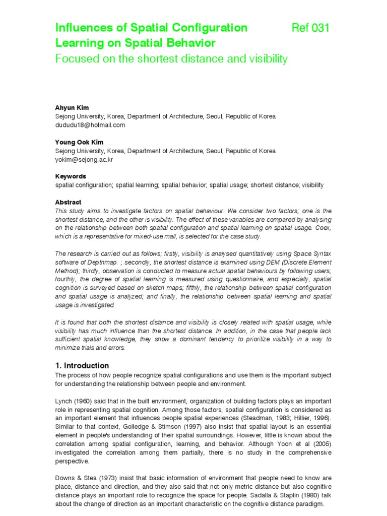 Influences of Spatial Configuration Learning On Spatial Behavior | PDF | Survey Methodology ...