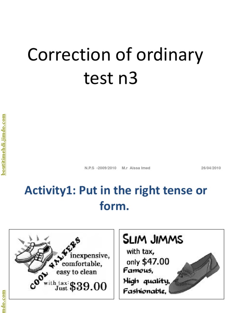 Devoir de Contrôle N°3 - Anglais - 8ème (2009-2010) MR Aissa Imed (Correction) | PDF | Clothing