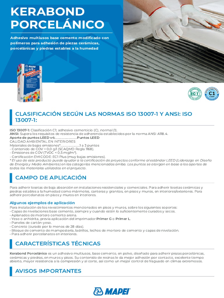 Kerabond Porcelanico | PDF | Hormigón | Agua
