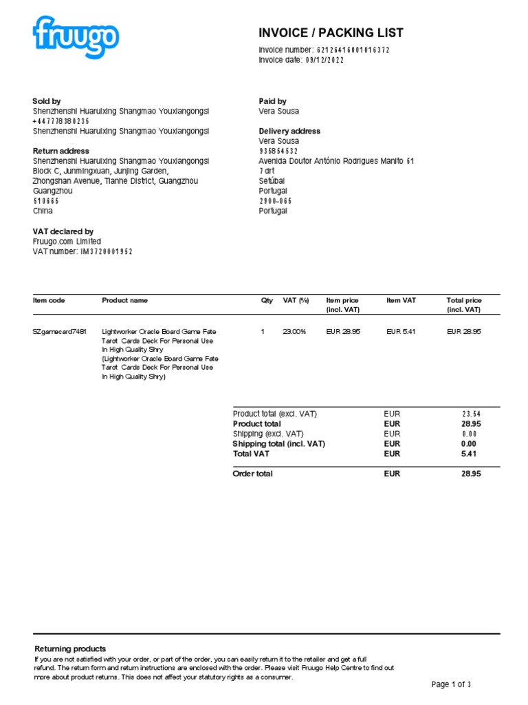 Packinglist 62126416001016372 1 | PDF | Value Added Tax | Marketing