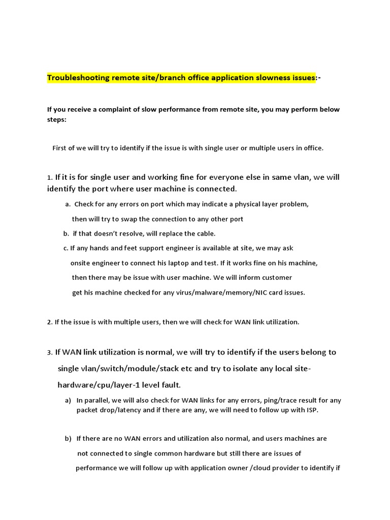 Remote Site Slowness Troubleshooting Guide | PDF | Troubleshooting ...
