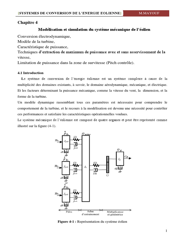 Chapitre 4 Modélisation Et Simulation Du Système Mécanique de L'éolien ...