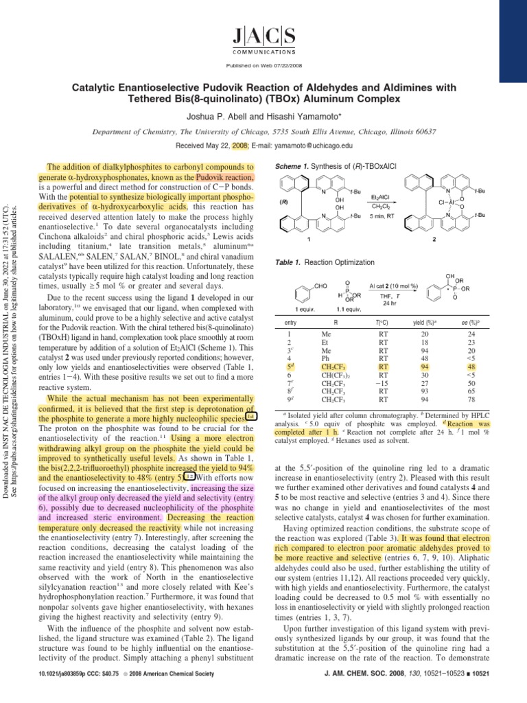 Jacs (2008) - 130 - 10521-10523 Daf | PDF | Chemical Reactions | Chemical Substances