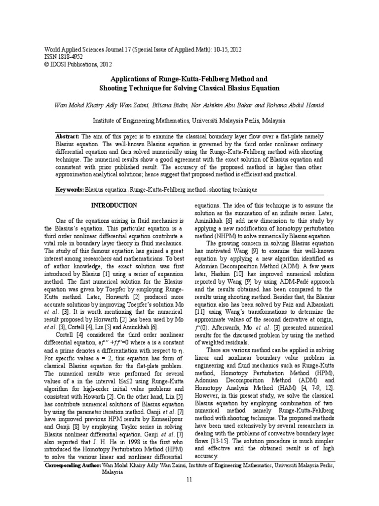 Applications of Runge-Kutta-Fehlberg Method and Shooting Technique For ...
