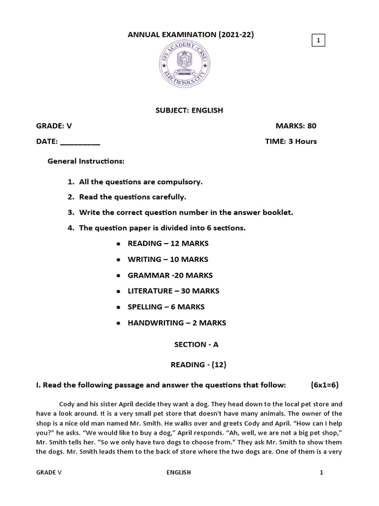 5 English Set 1 | PDF