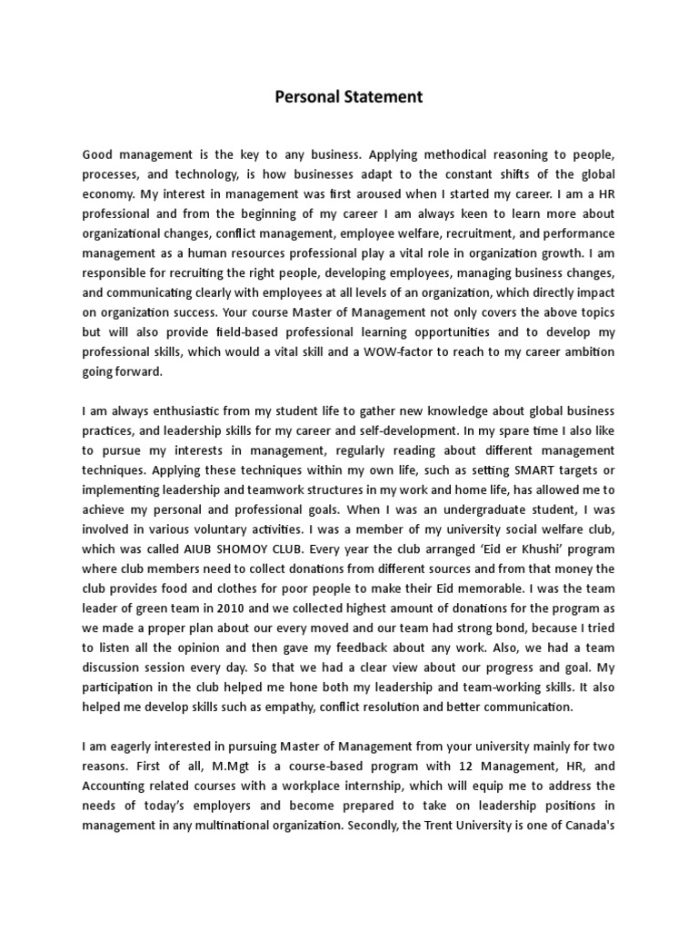Personal Statement English | PDF | Leadership | Human Resources