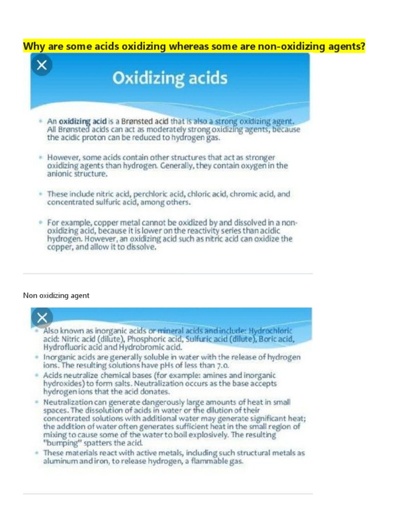 Why Are Some Acids Oxidizing Whereas Some Are Non | PDF | Hydroxide | Oxide