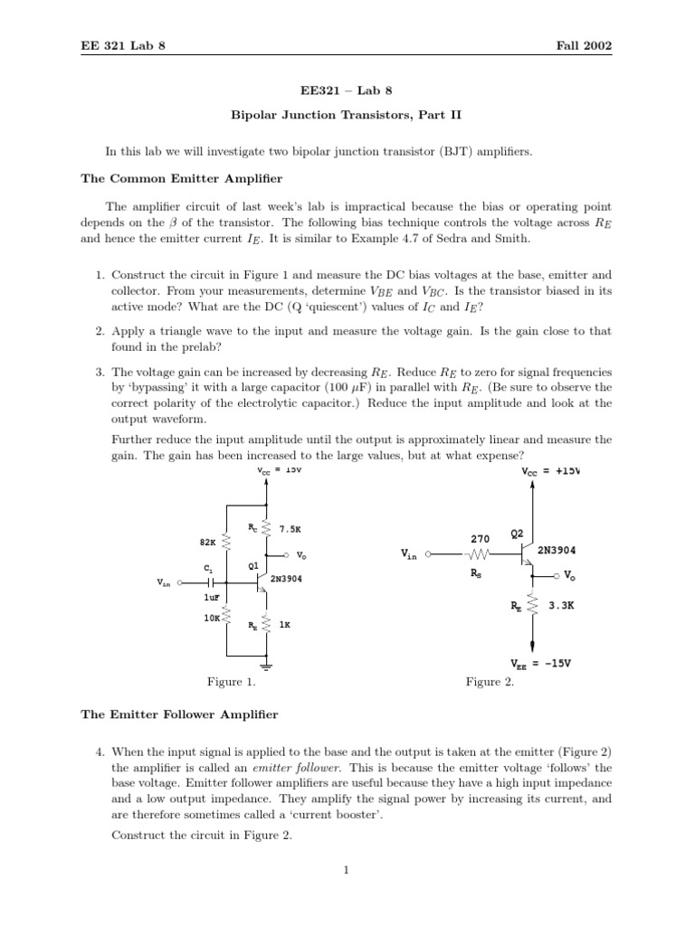 Lab 08 | PDF | Amplifier | Bipolar Junction Transistor