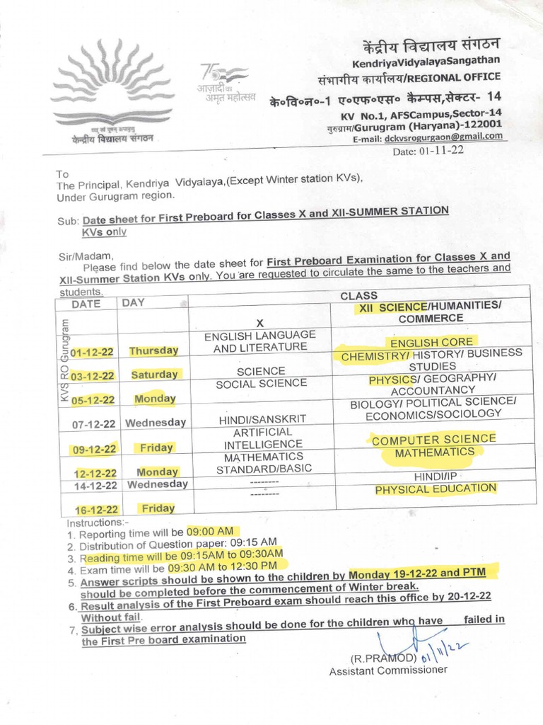 Date Sheet (Pre Board) ??? | PDF