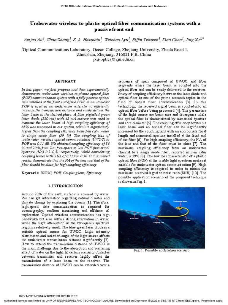 Underwater Wireless-To-Plastic Optical Fiber Communication Systems With ...